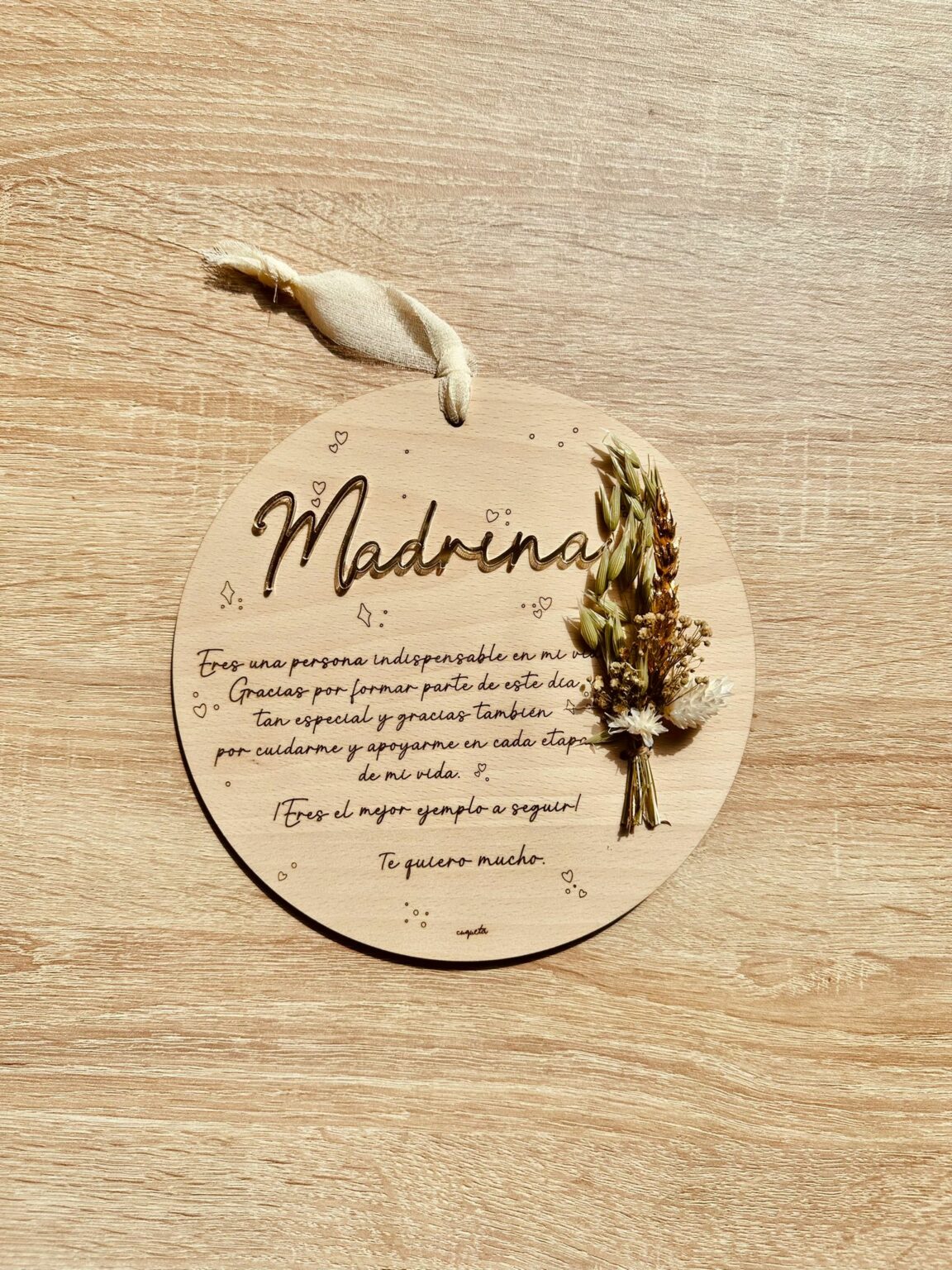 PLACA DEDICATORIA ORO "Madrina" PERSONALIZADA